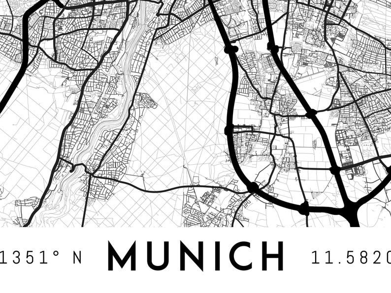 Munich Map Print Printable Munich Map Art Munich Print | Etsy