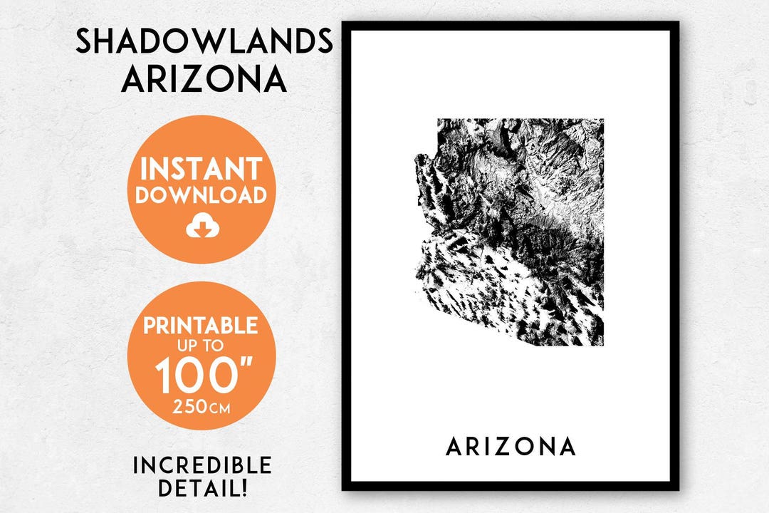 Shadowlands Arizona Map Print, Printable Arizona Map Art, Arizona Print ...