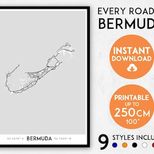 Bermuda Map Print, Bermuda Print, Hamilton Map, Hamilton Print, Bermuda ...