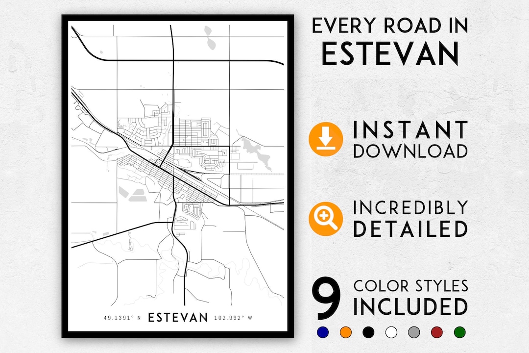 Estevan Map Print, Estevan Print, Estevan City Map, Estevan Poster ...