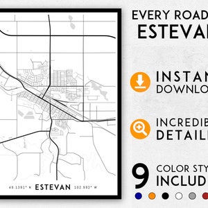 Estevan Map Print, Estevan Print, Estevan City Map, Estevan Poster ...