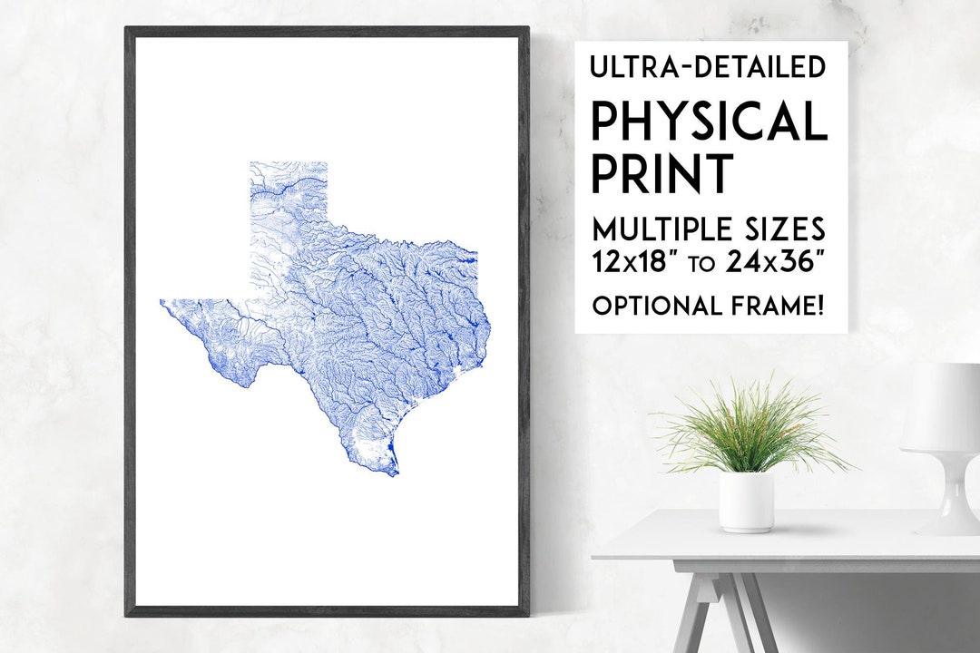 Waterways of Texas Map Poster, Texas Print, Texas Map Print, Texas City ...