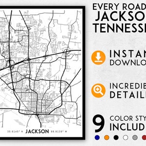 Jackson Tennessee Map Print, Jackson Tennessee Print, Jackson Tennessee ...
