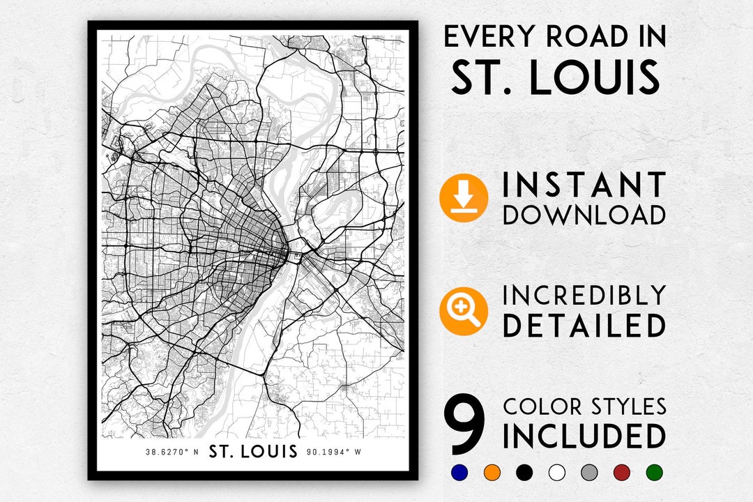 St Louis Map Print, St Louis Print, St Louis City Map, Missouri Map, St ...