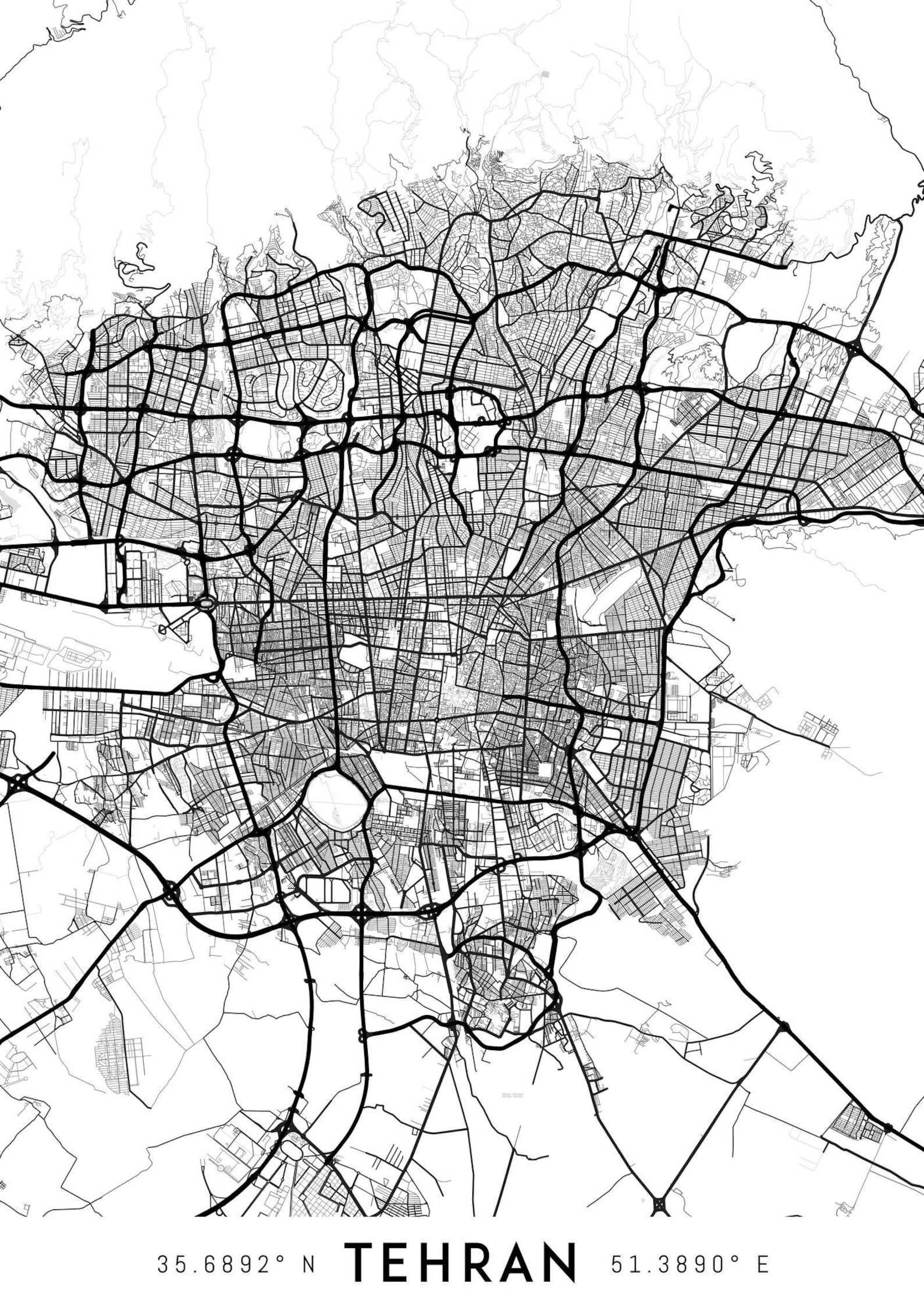 Tehran Map Print Printable Tehran Map Art Tehran Print Iran | Etsy