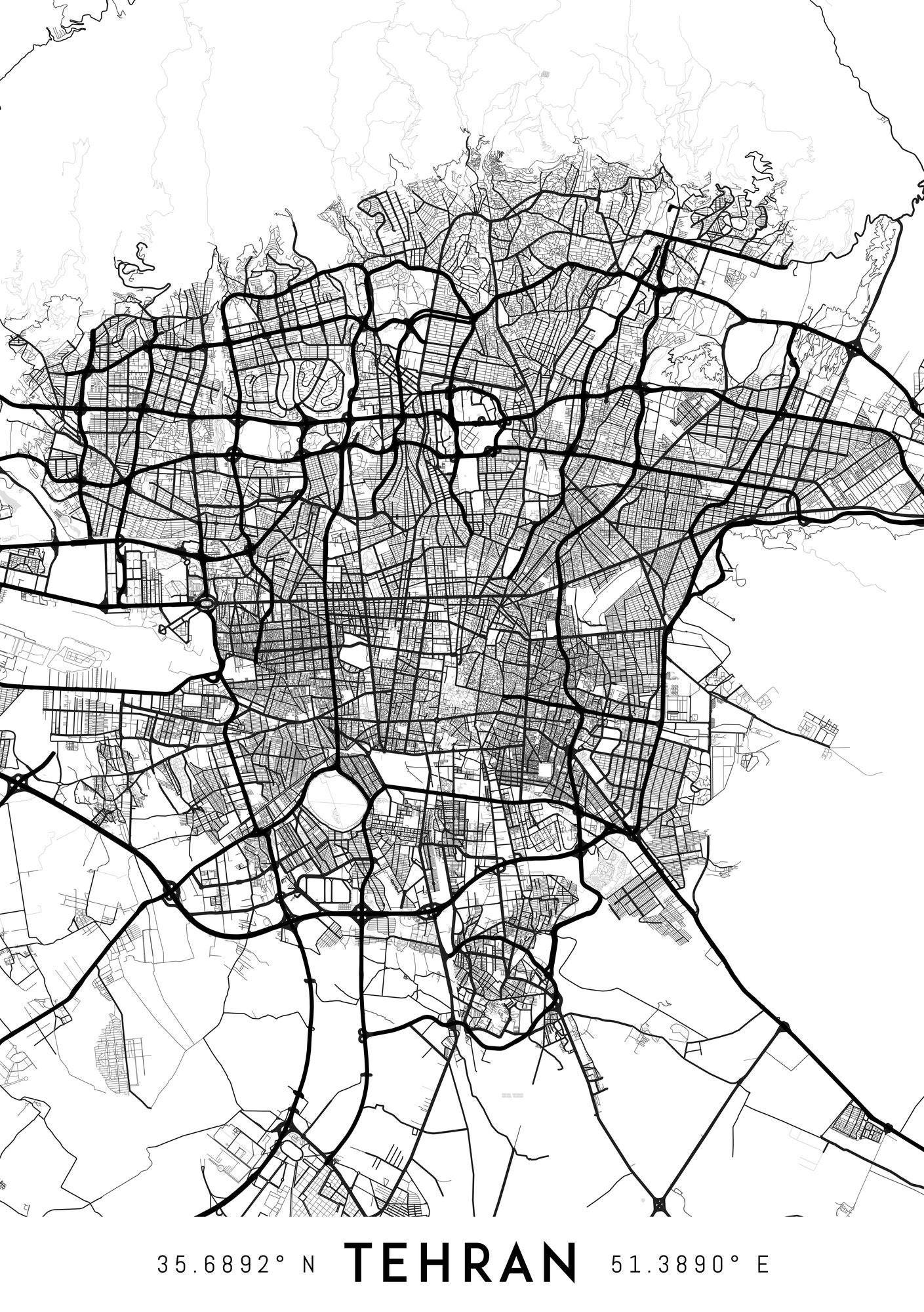 Tehran map print Printable Tehran map art Tehran print Iran | Etsy