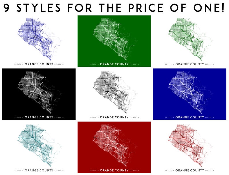 Orange County Map Art Print: Detailed California Map (digital Download ...