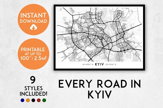 Kyiv Map Print Printable Kyiv Map Art Kiev Map Kiev Print | Etsy