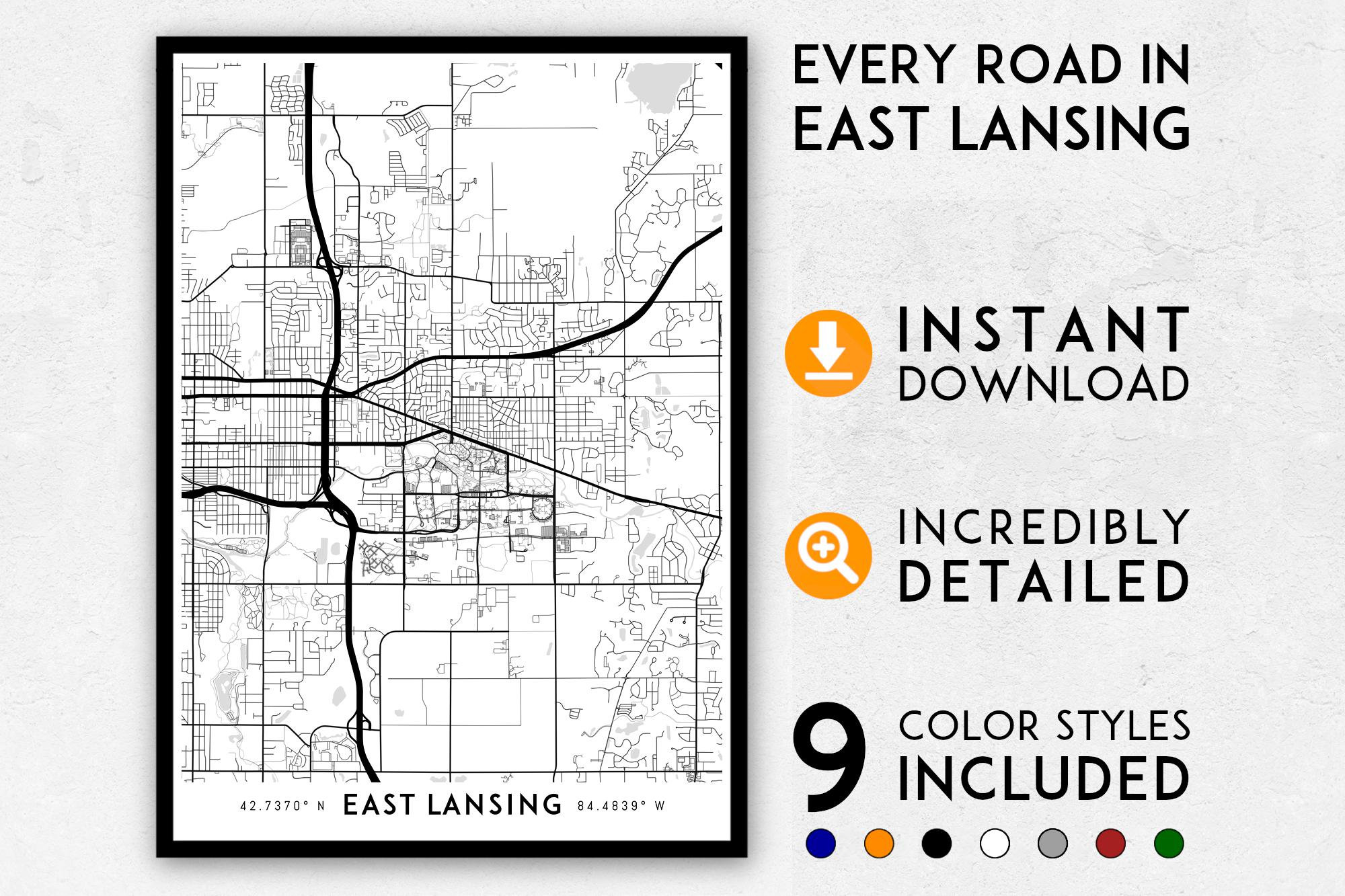 East Lansing Map Print East Lansing Print East Lansing City - Etsy UK