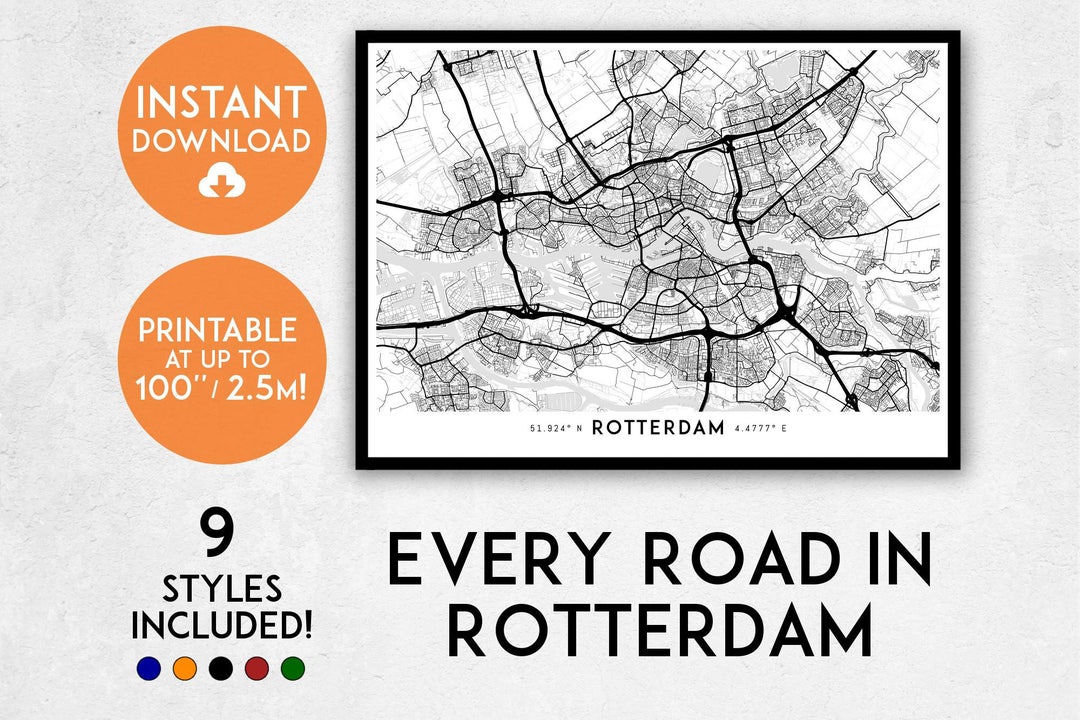 Rotterdam Map Print, Printable Rotterdam Map Art, Rotterdam Print ...