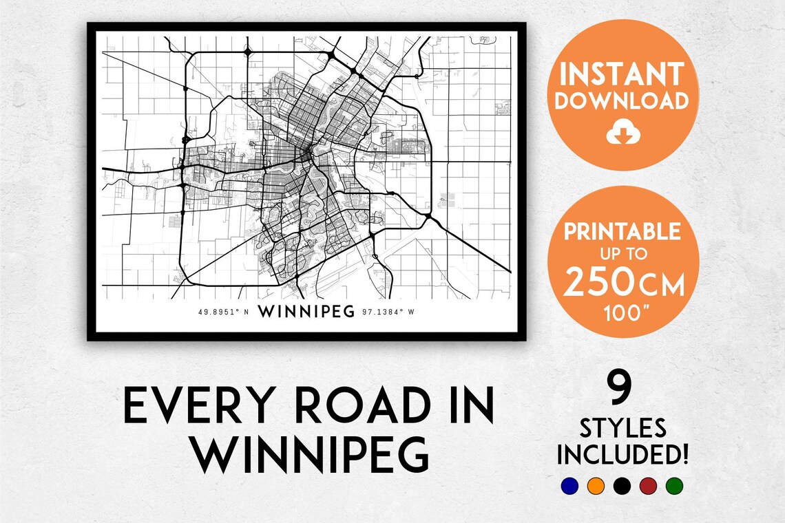 Winnipeg map print Winnipeg print Winnipeg city map | Etsy