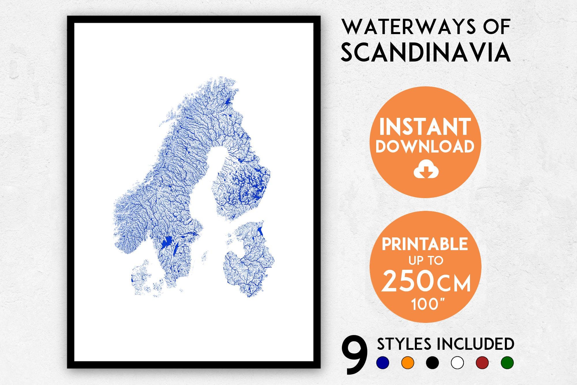 Scandinavia map print Printable Scandinavia map art | Etsy