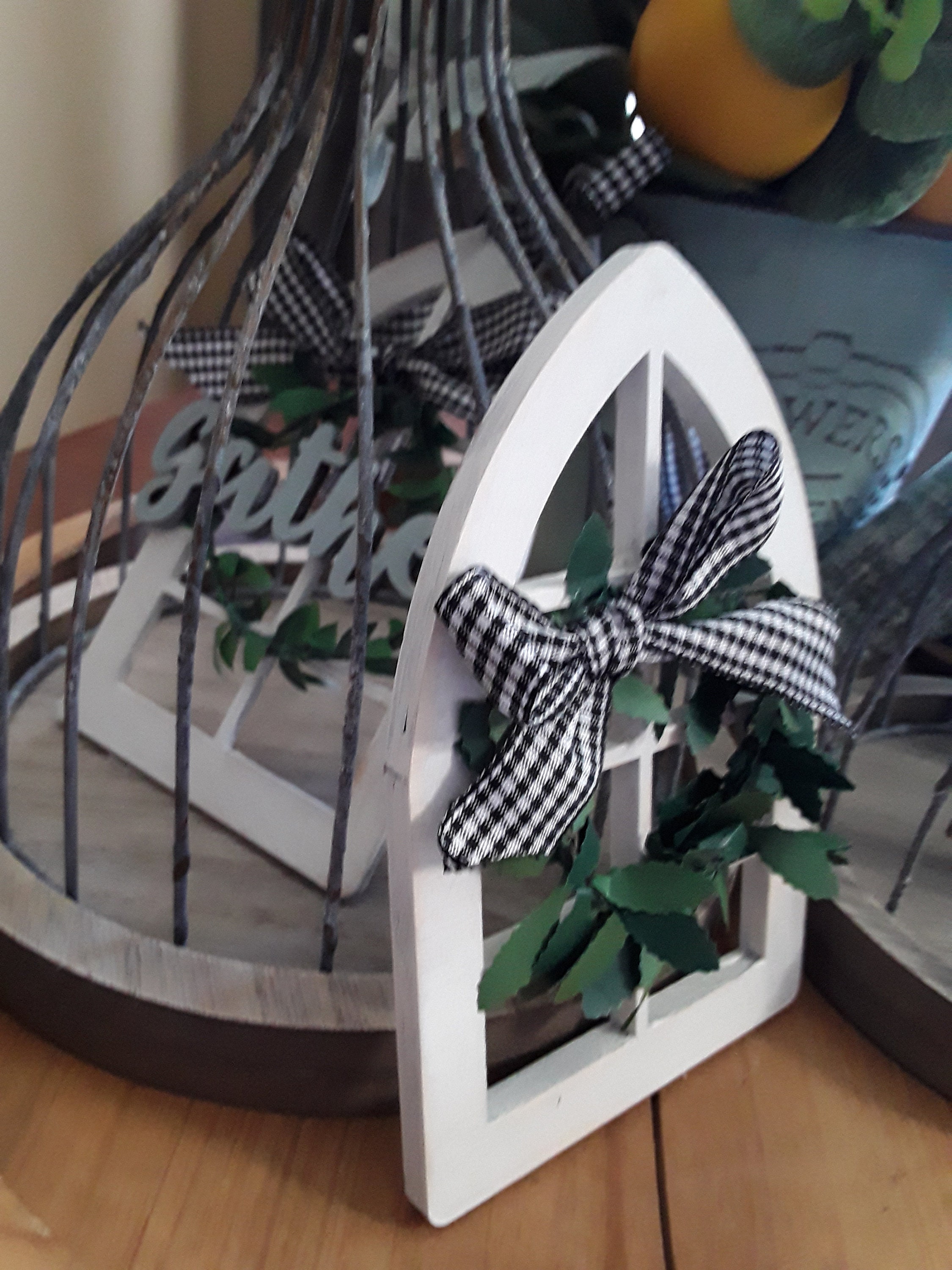 Wooden Mini Arched Window With Wreath and Bow Tiered Tray Decor Spring ...