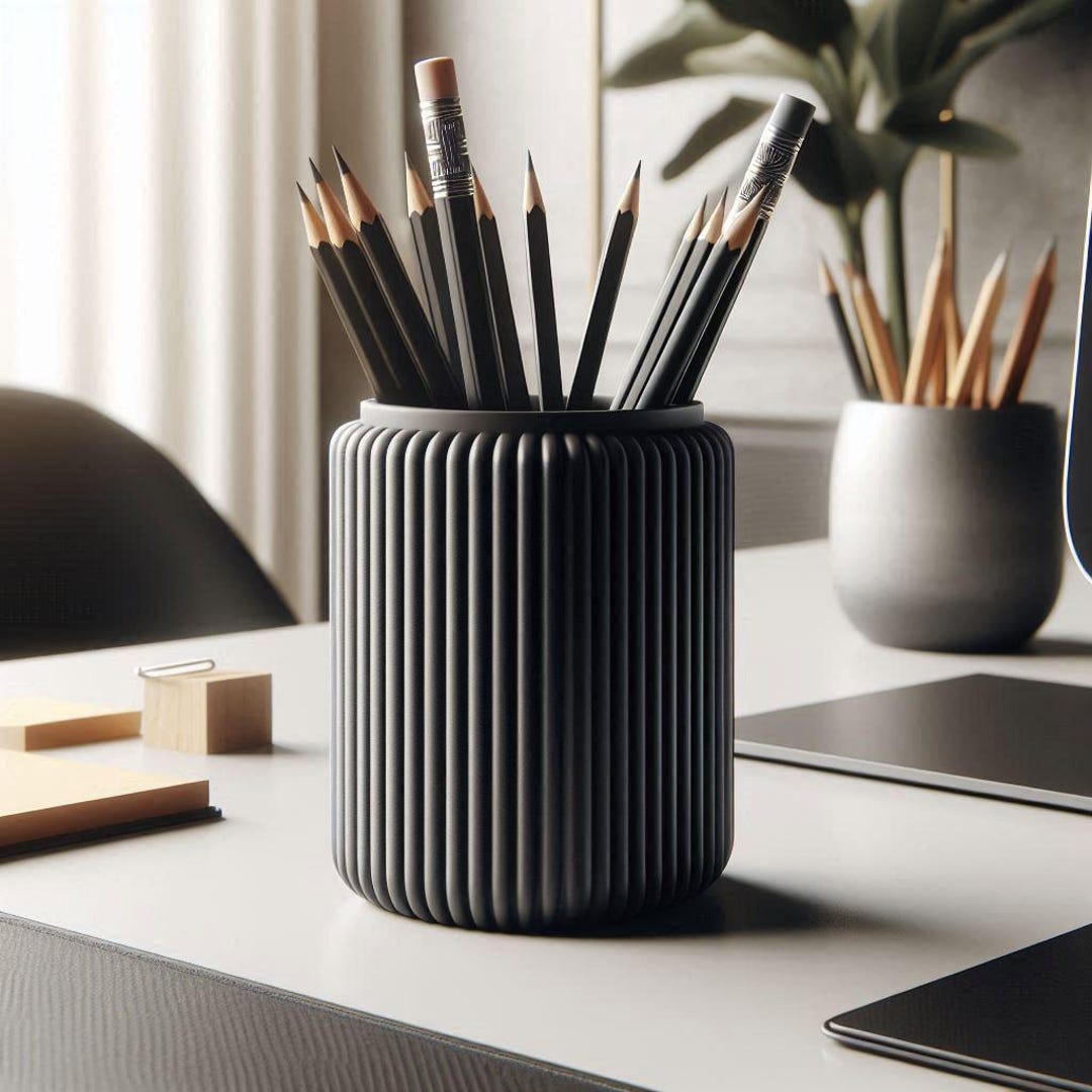 Modern Ribbed Pencil Holder | Custom Colour | Multi-purpose 3D Printed ...