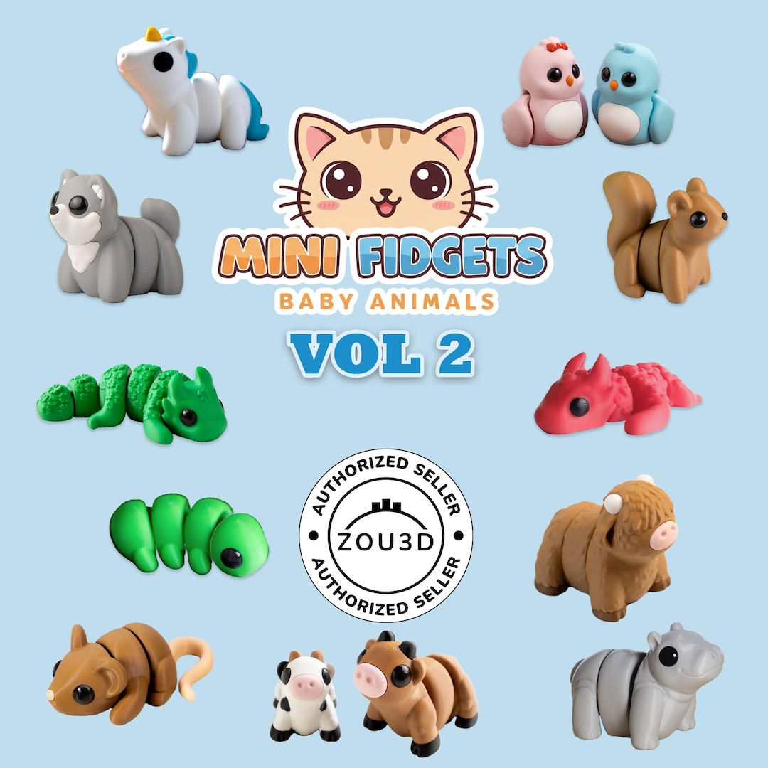 Mini Fidget Animals Vol 2: 3D Printed Rainbow Articulated Toy, Party ...