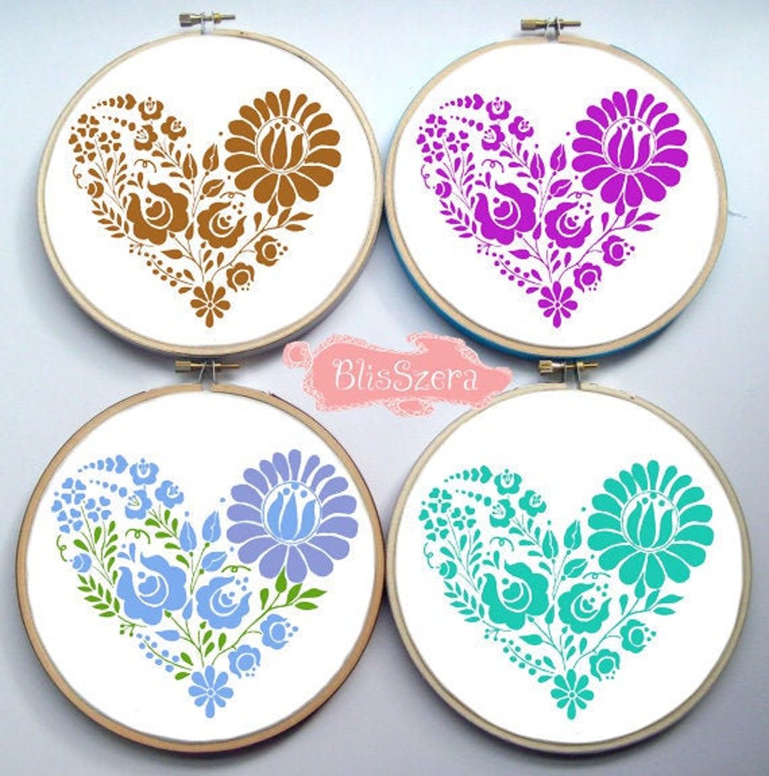 New Modern Kalocsai Hungarian Inspired Heart Embroidery - Etsy