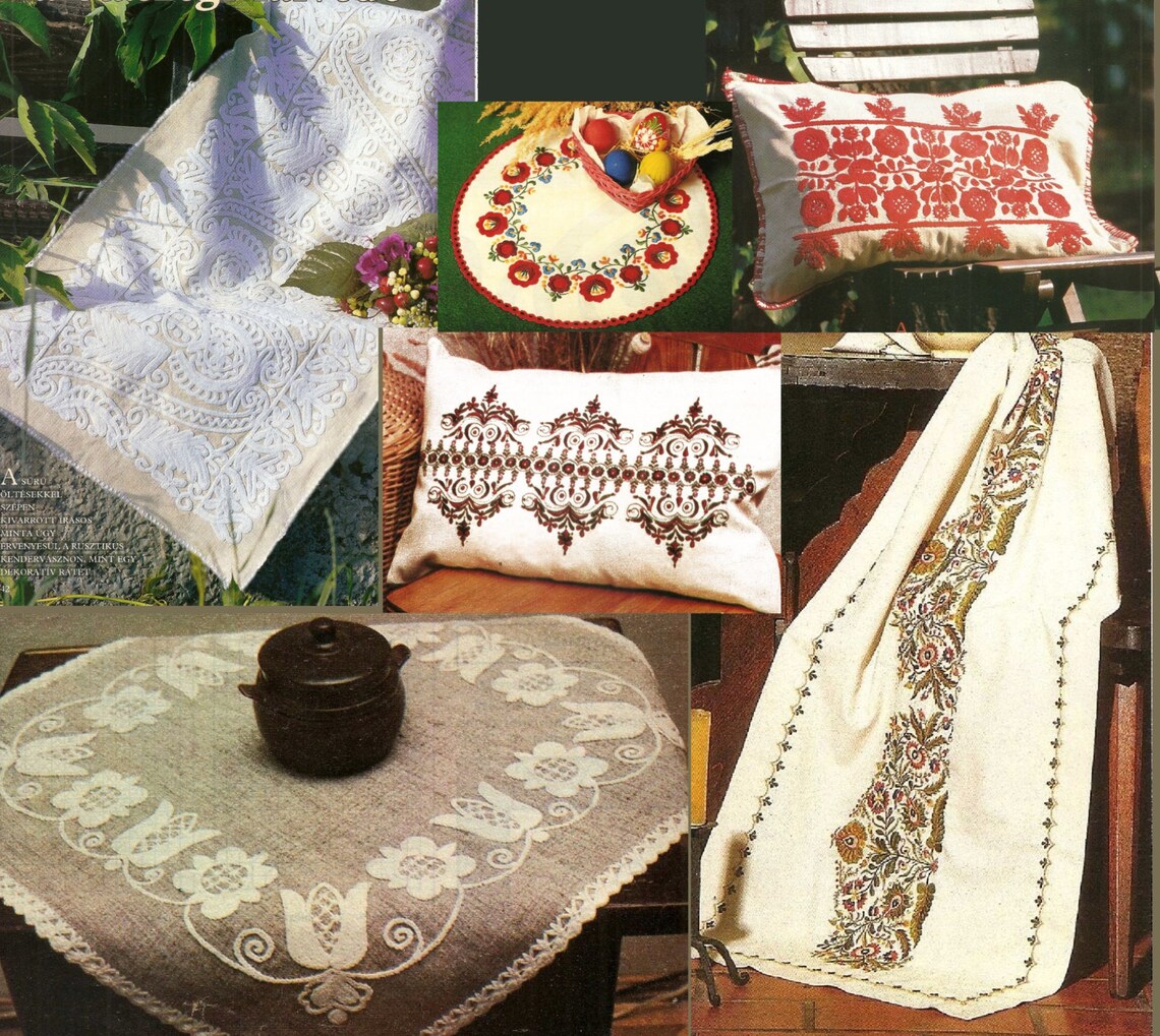 Set of 6 Vintage Hungarian Embroidery Patterns. Pillowcase and Table ...