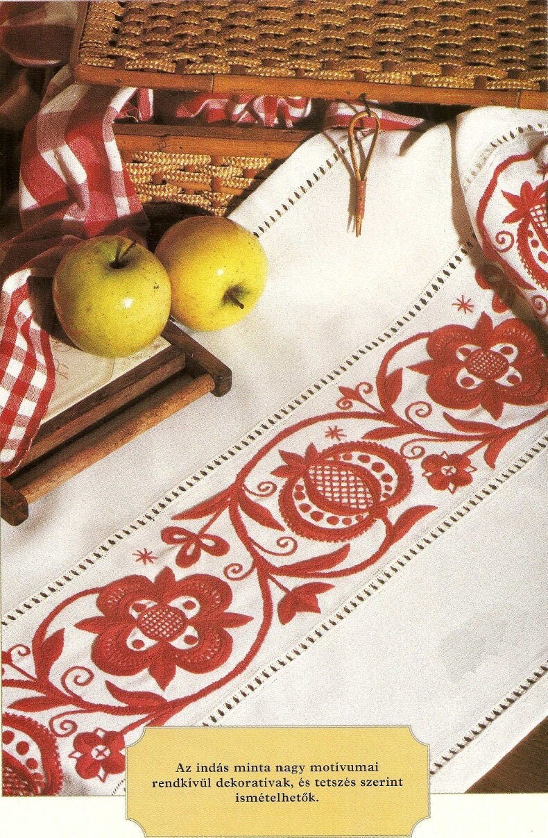 Vintage Hungarian Table Runner, Tablecloth, Red-work, Nyugat-dunantuli ...