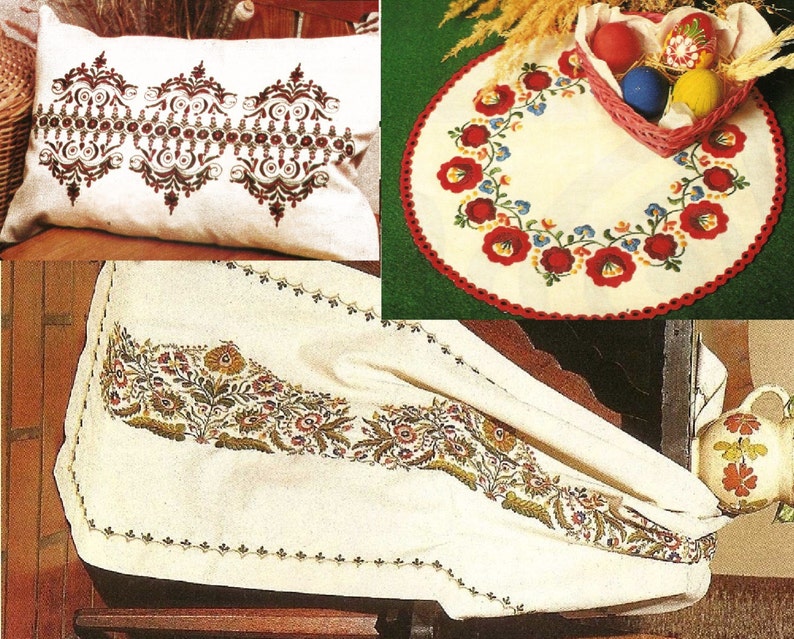 Set of 6 Vintage Hungarian Embroidery Patterns. Pillowcase and Table ...
