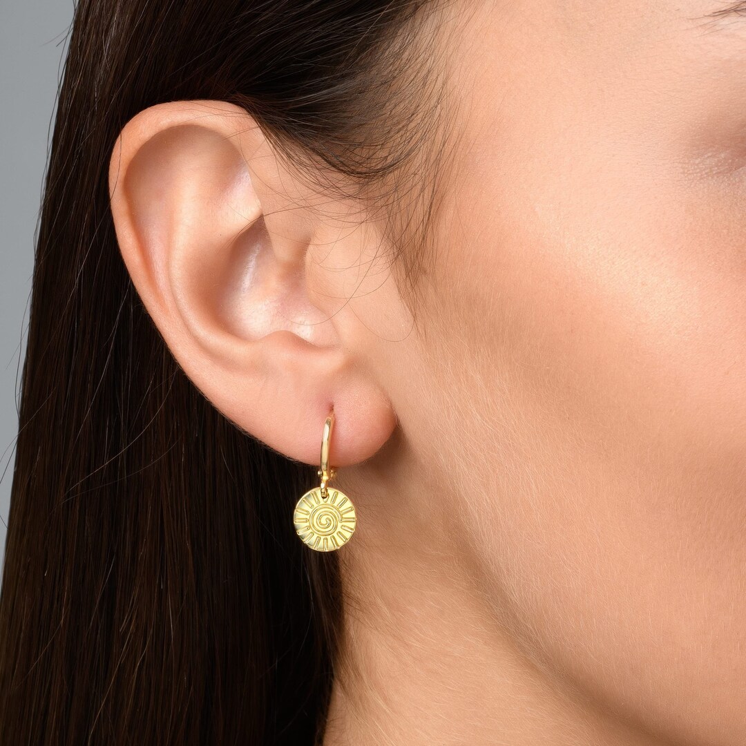 Stamped Coin Hoop Earrings, Tiny Hoops in Gold, Gift for Her, Everyday ...