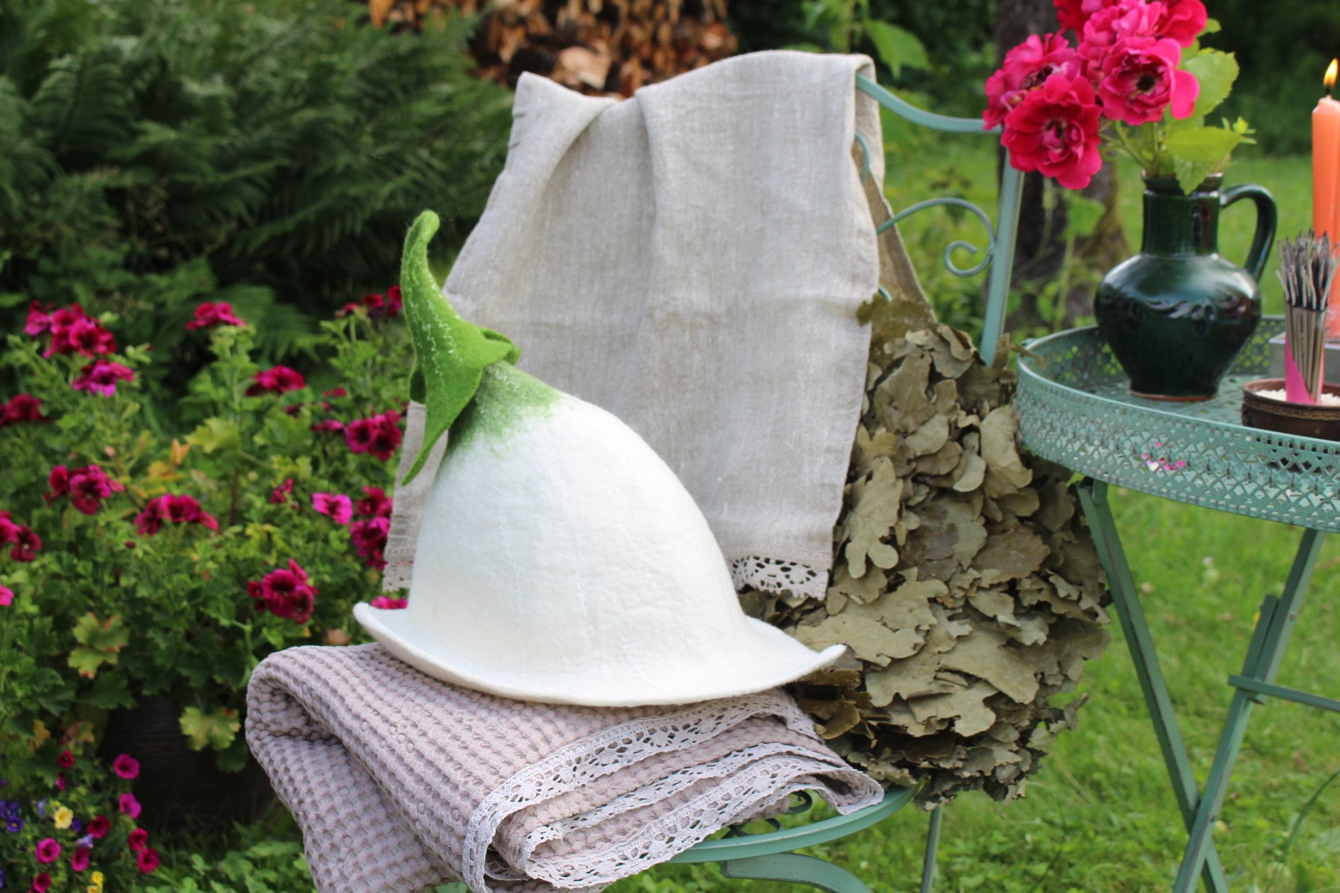 Calla Sauna Hat Whit a Curly Tail Felted Women Hat Gift for | Etsy