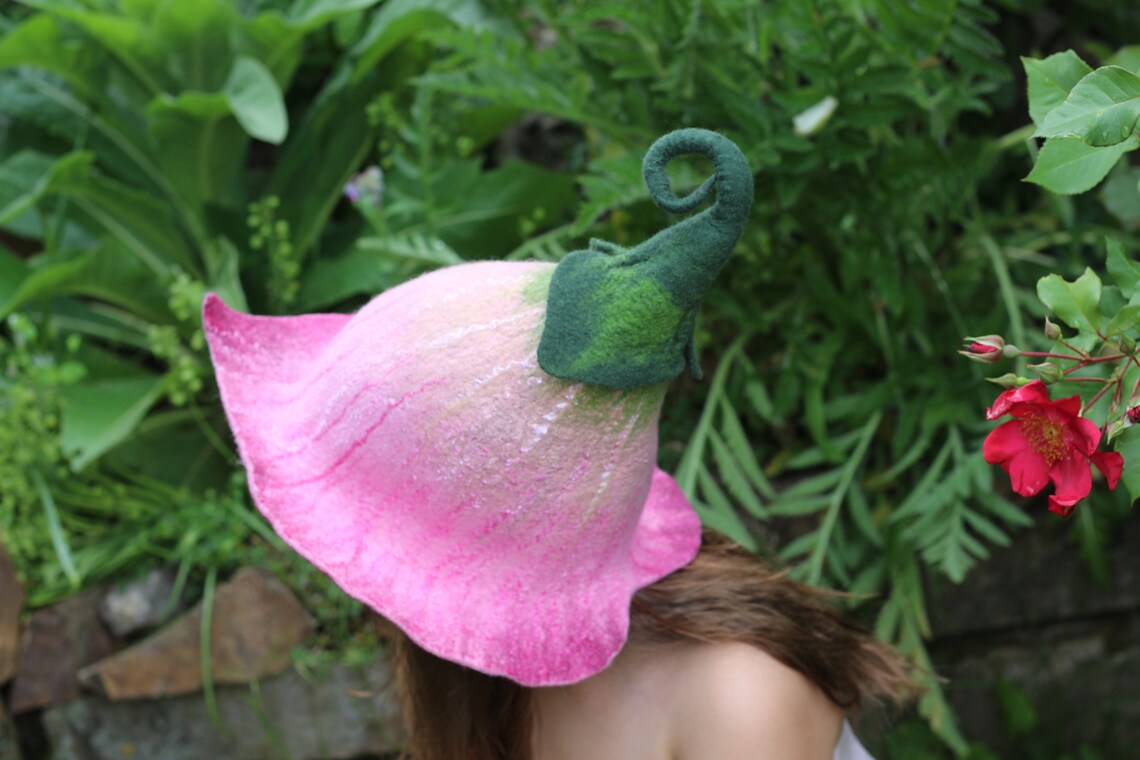 Pink Calla Sauna Hat With a Curly Tail Felted Women Hat Gift | Etsy
