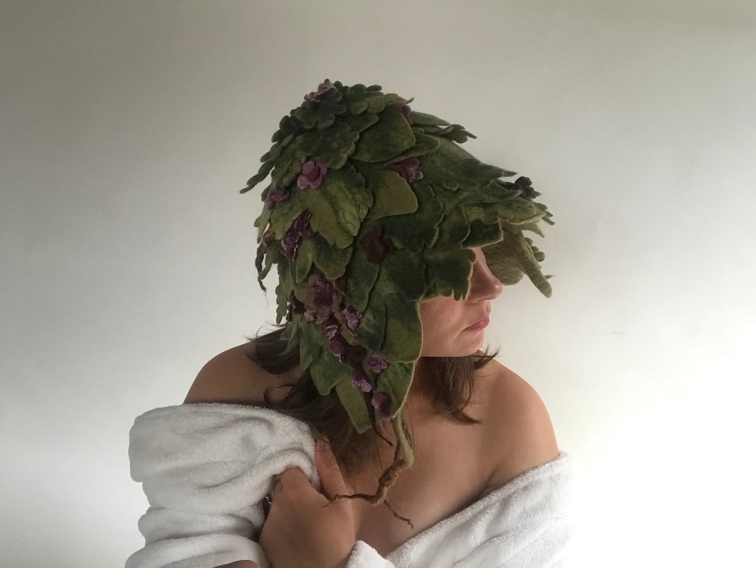 Sauna Hat, Fairy Tale Felted Wool Hat for Woman, Green Forest Witch Hat ...