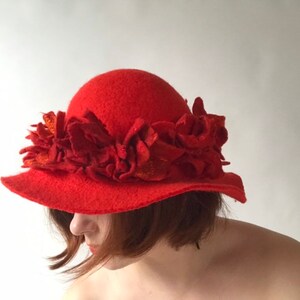 Red Sauna Hat With Fowers, Fedora Hat, Felted Hat, Wool Hat - Etsy