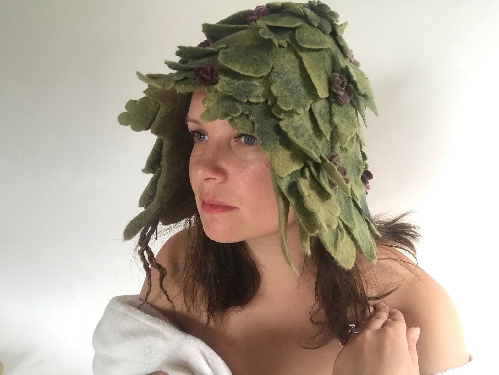 Sauna Hat Fairy Tale Felted Wool Hat for Woman Green Forest - Etsy