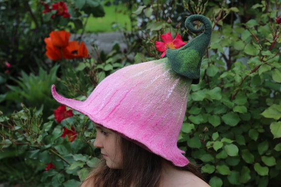 Pink Calla Sauna Hat With a Curly Tail Felted Women Hat Gift | Etsy