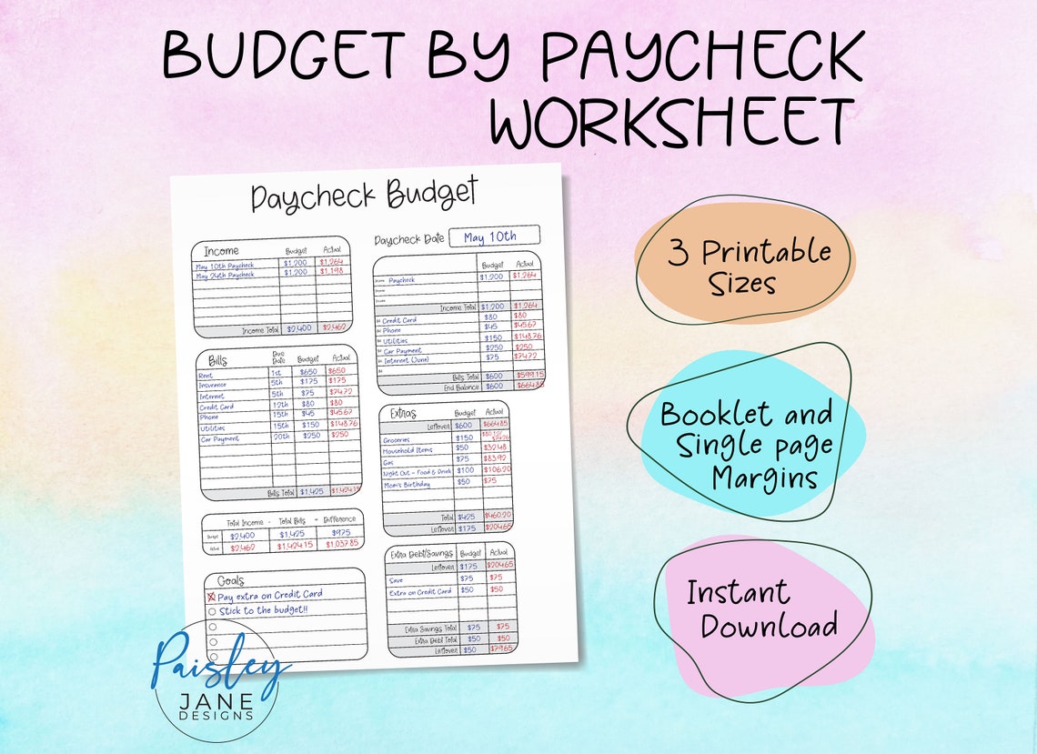 Budget by Paycheck Budget Worksheet Printable Budget Financial ...