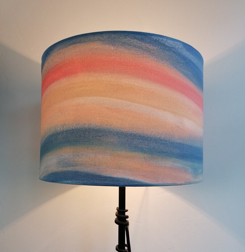 Hand Painted Wave blue & Peach Lampshade Cylinder, Lamp, Ceiling ...