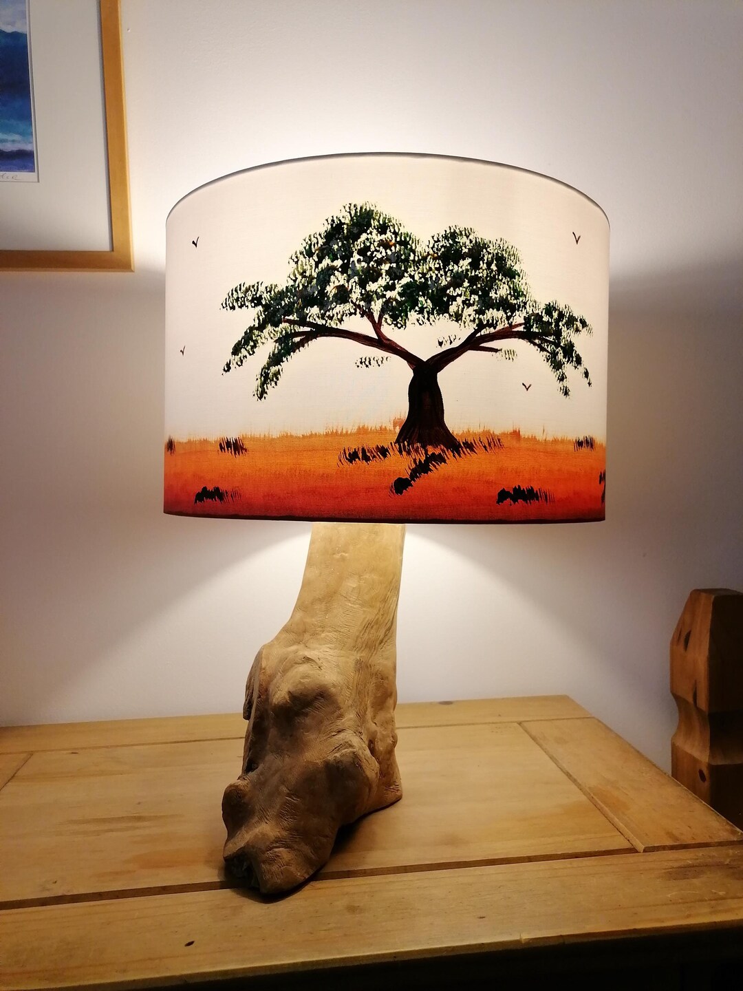 Hand Painted Acacia Tree Lampshade - Cylinder, Lamp, Ceiling Fitting ...