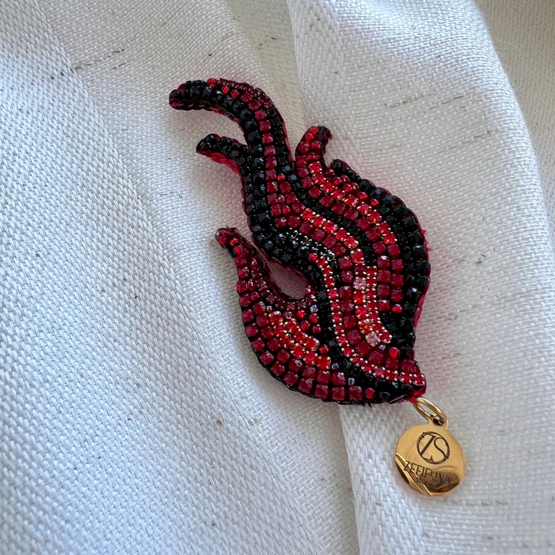 Fire Flame Brooch Crystal Embroidered Red Flames Jewelry Fire - Etsy