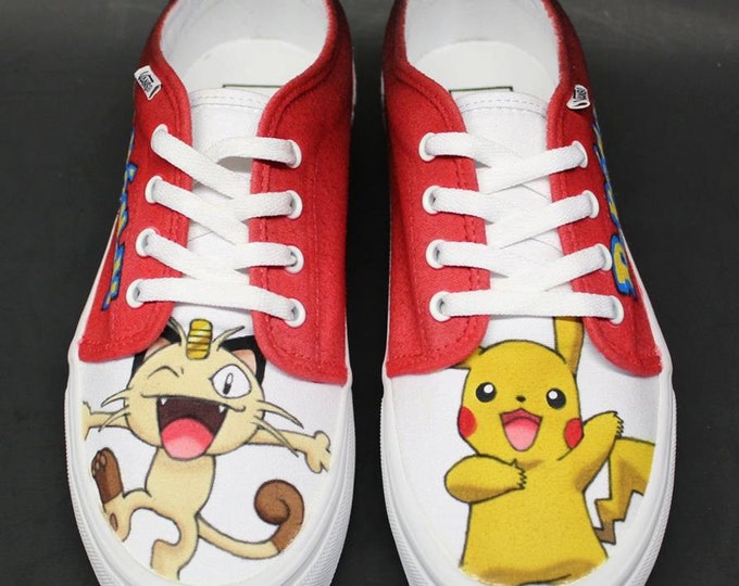 Custom Painted Kicks vans: Pokemon Meowth & Pikachu - Etsy