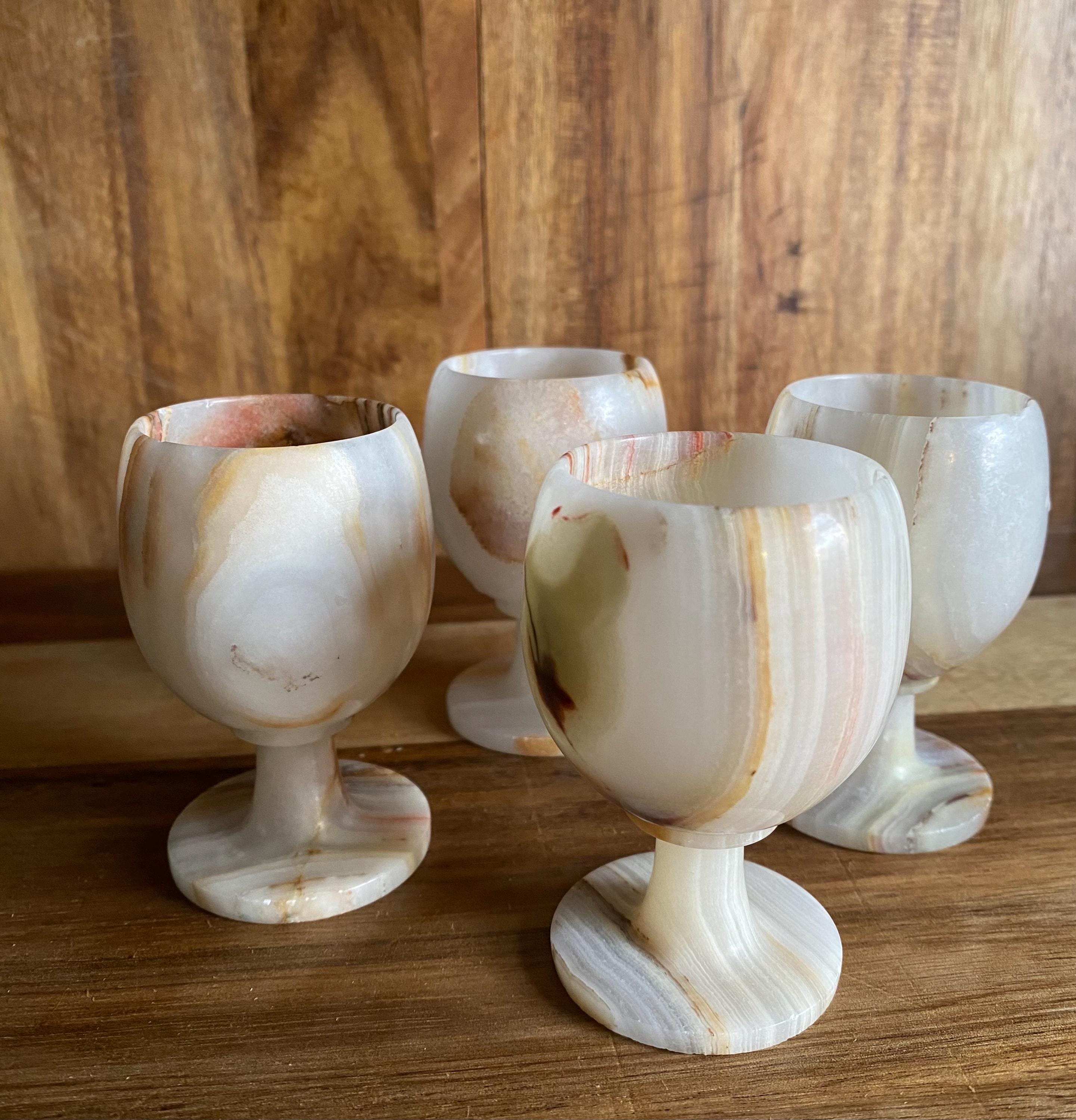 Small Vintage Minimalist Set of Four Alabaster/marble Shot Sized ...