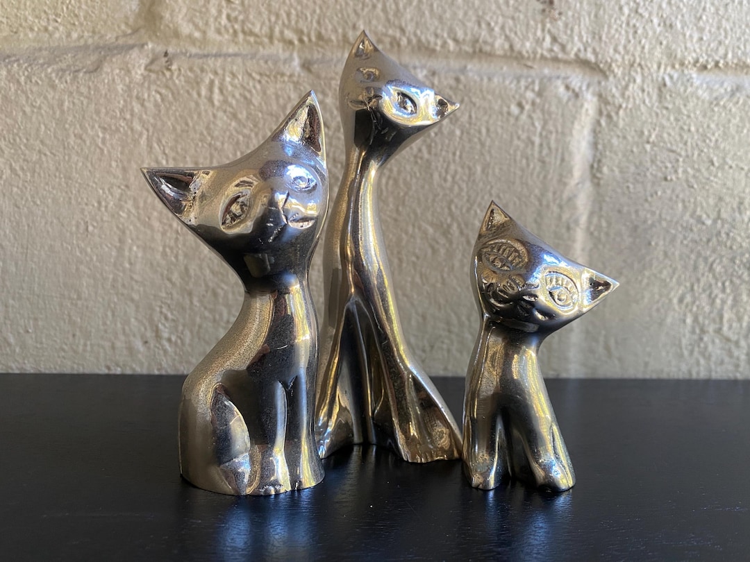 Set of Three Mid Century Modern Pewter Cat Figurines - Etsy