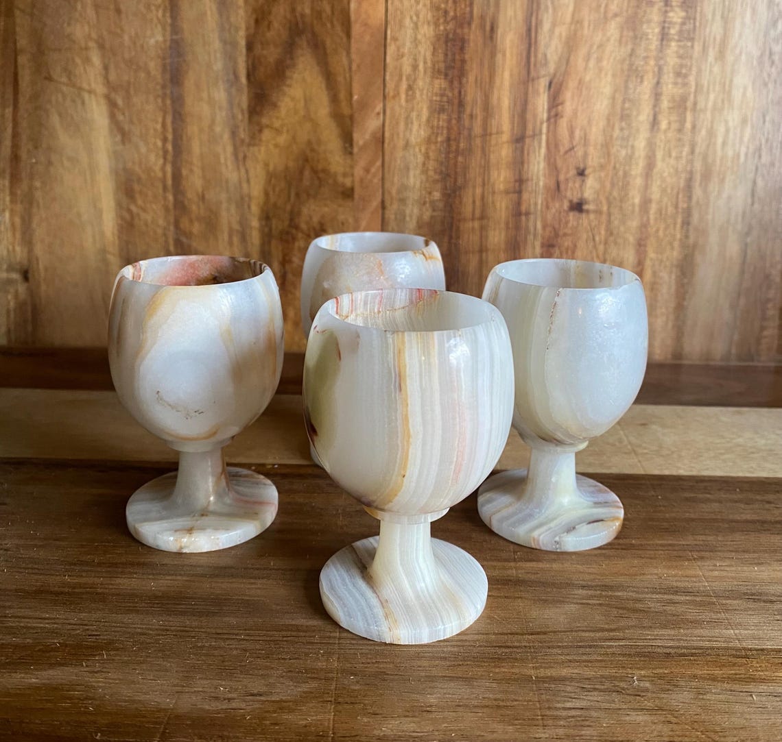 Small Vintage Minimalist Set of Four Alabaster/marble Shot Sized ...