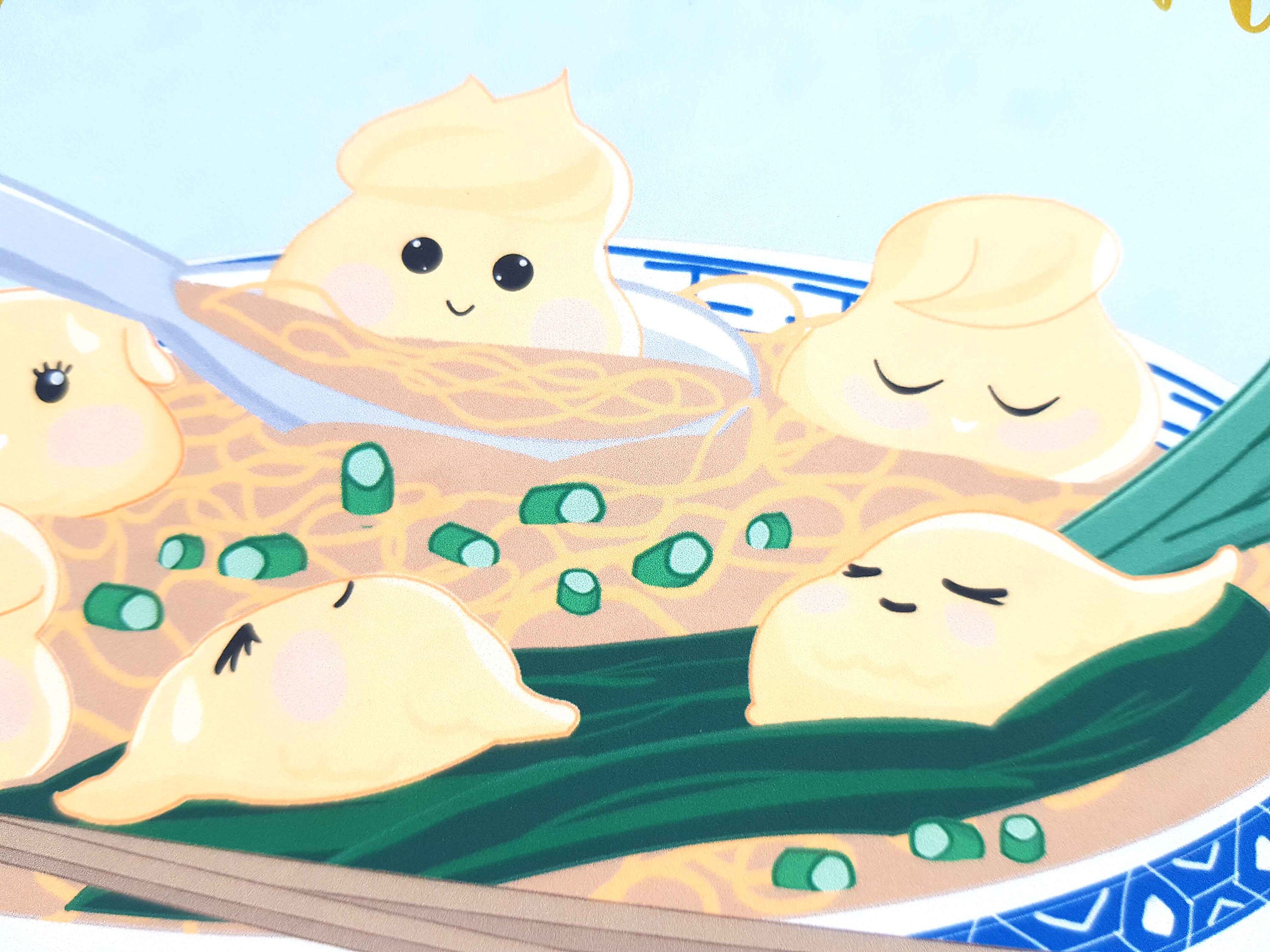 Cute and Funny Wonton Illustration A5 Print | Pun Colourful Food Art ...