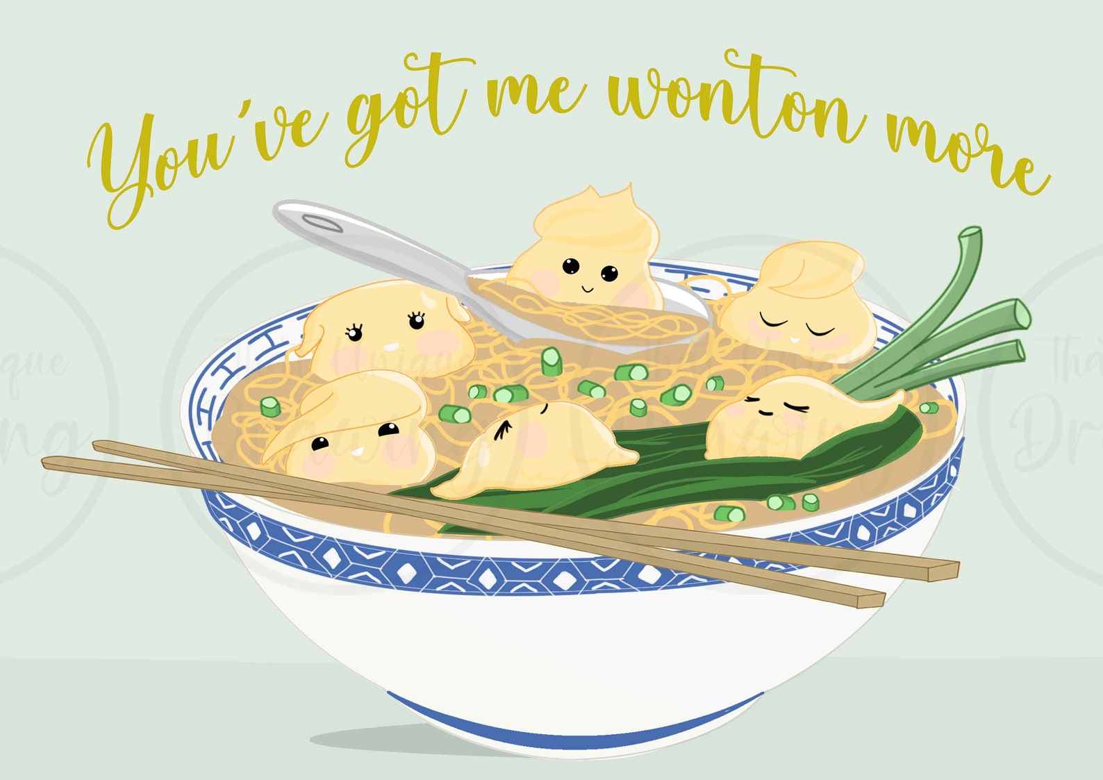 Cute and Funny Wonton Illustration A5 Print | Pun Colourful Food Art ...