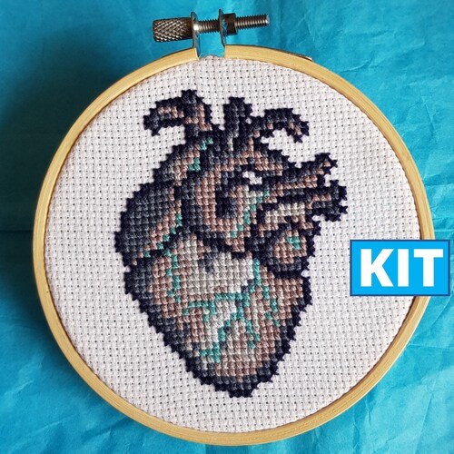 Heart Cross Stitch Kit Navy - Etsy