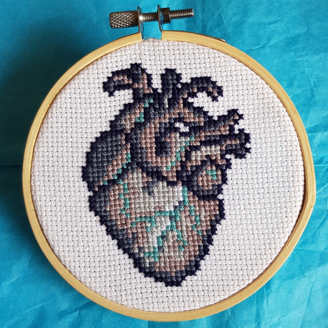 Heart Cross Stitch Kit Navy | Etsy