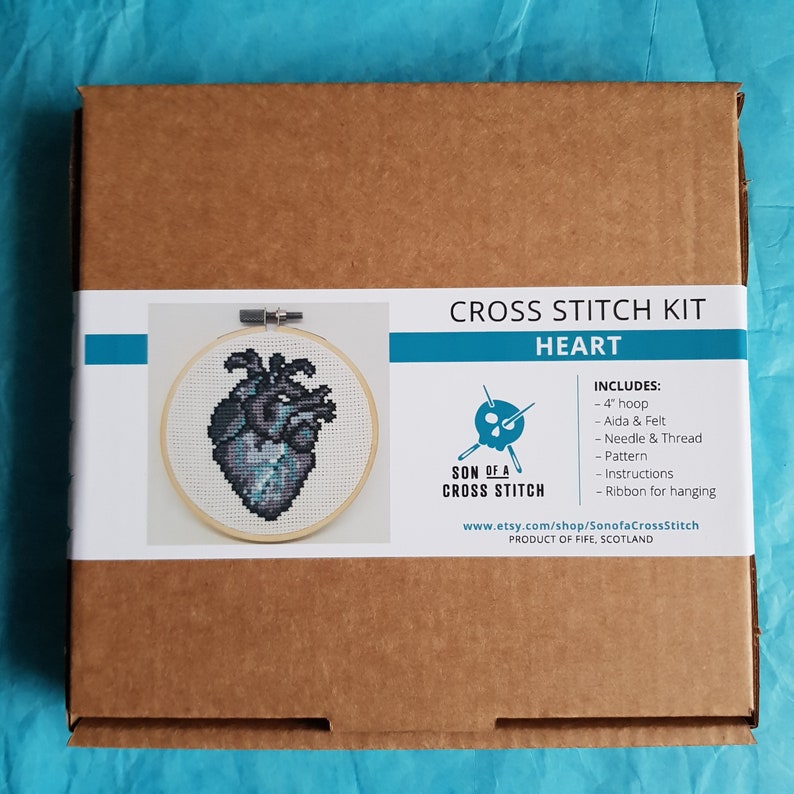 Heart Cross Stitch Kit Navy | Etsy