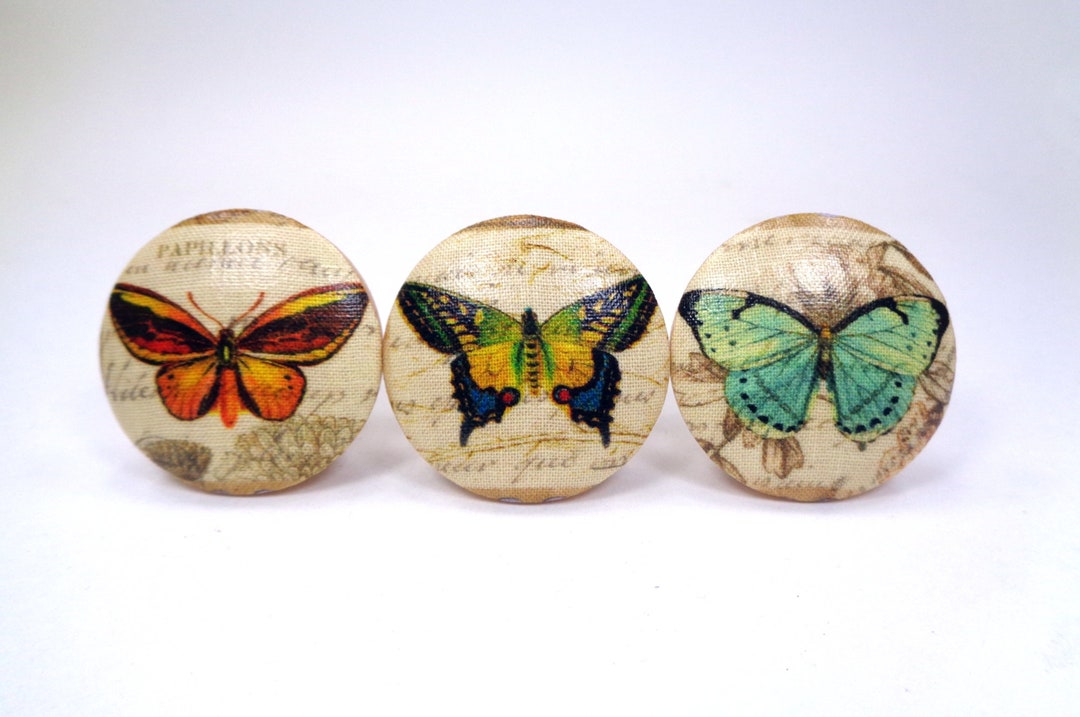 Vintage Butterflies Drawer Knobs, Retro Butterfly Fabric Dresser Knobs ...