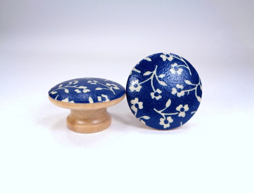 Navy Blue Drawer Knobs, Country Floral Fabric Dresser Knobs, Sets - Etsy