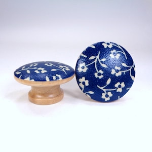 Navy Blue Drawer Knobs, Country Floral Fabric Dresser Knobs, Sets - Etsy