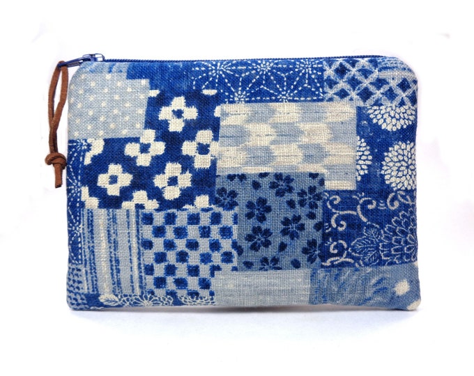 Japanese Patchwork Zipper Pouch, Denim Boro Coin Pouch, Blue Homespun Zipper Bag - Etsy