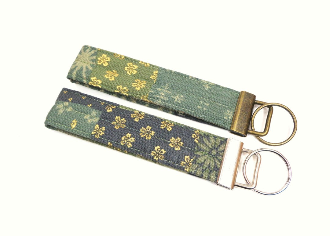 Japanese Patchwork Key Fob: Nara Homespun Fabric Wrist Loop, Dusty ...