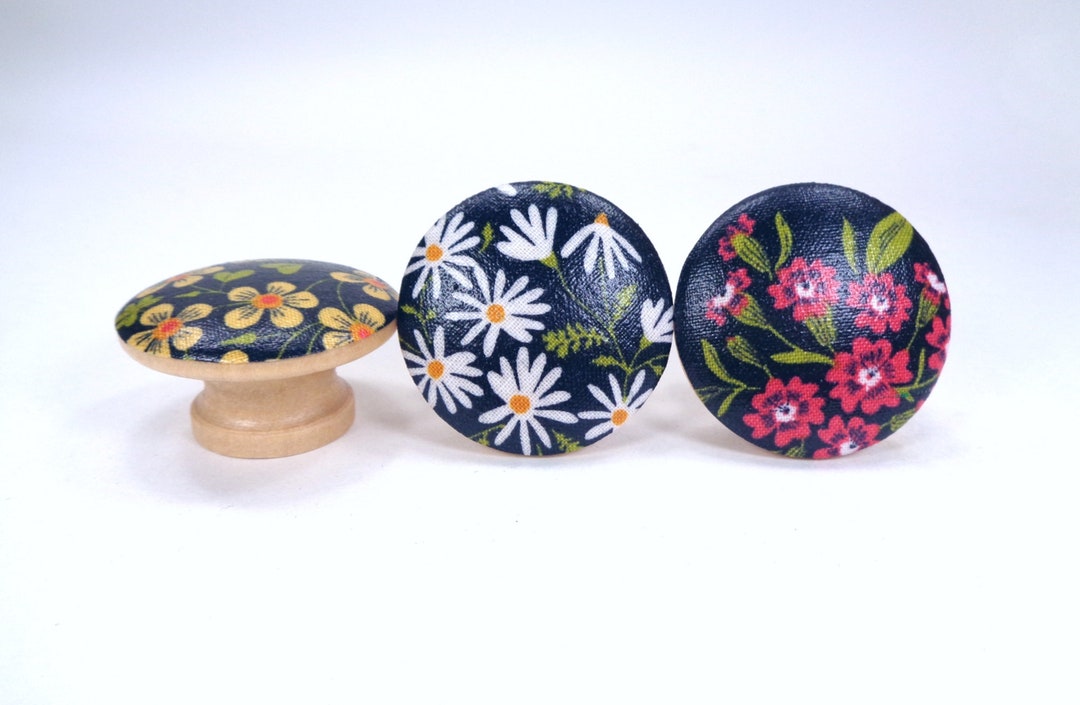 Meadow Flowers Drawer Knobs, Nature Fabric Dresser Knobs, Floral ...