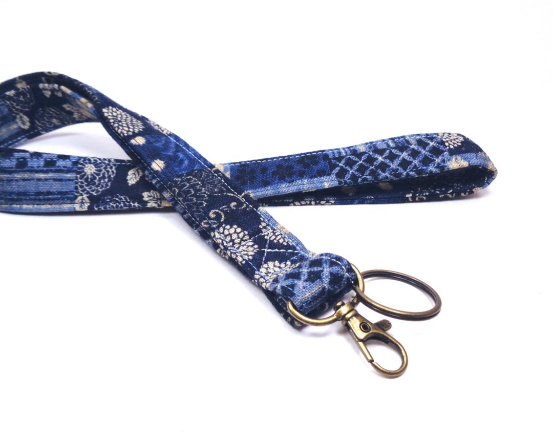 Japanese Patchwork Indigo Blue Key Lanyard: Japanese Nara Fabric ID ...